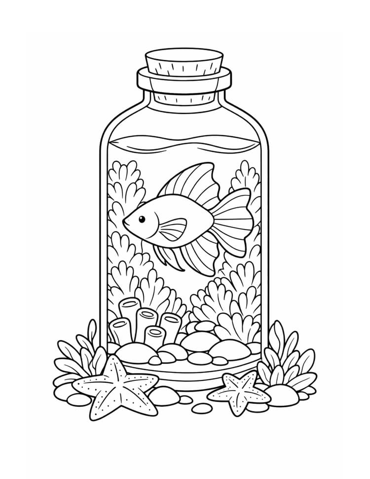 Fish Inside an Ocean Bottle Coloring Sheet | Colorin AI