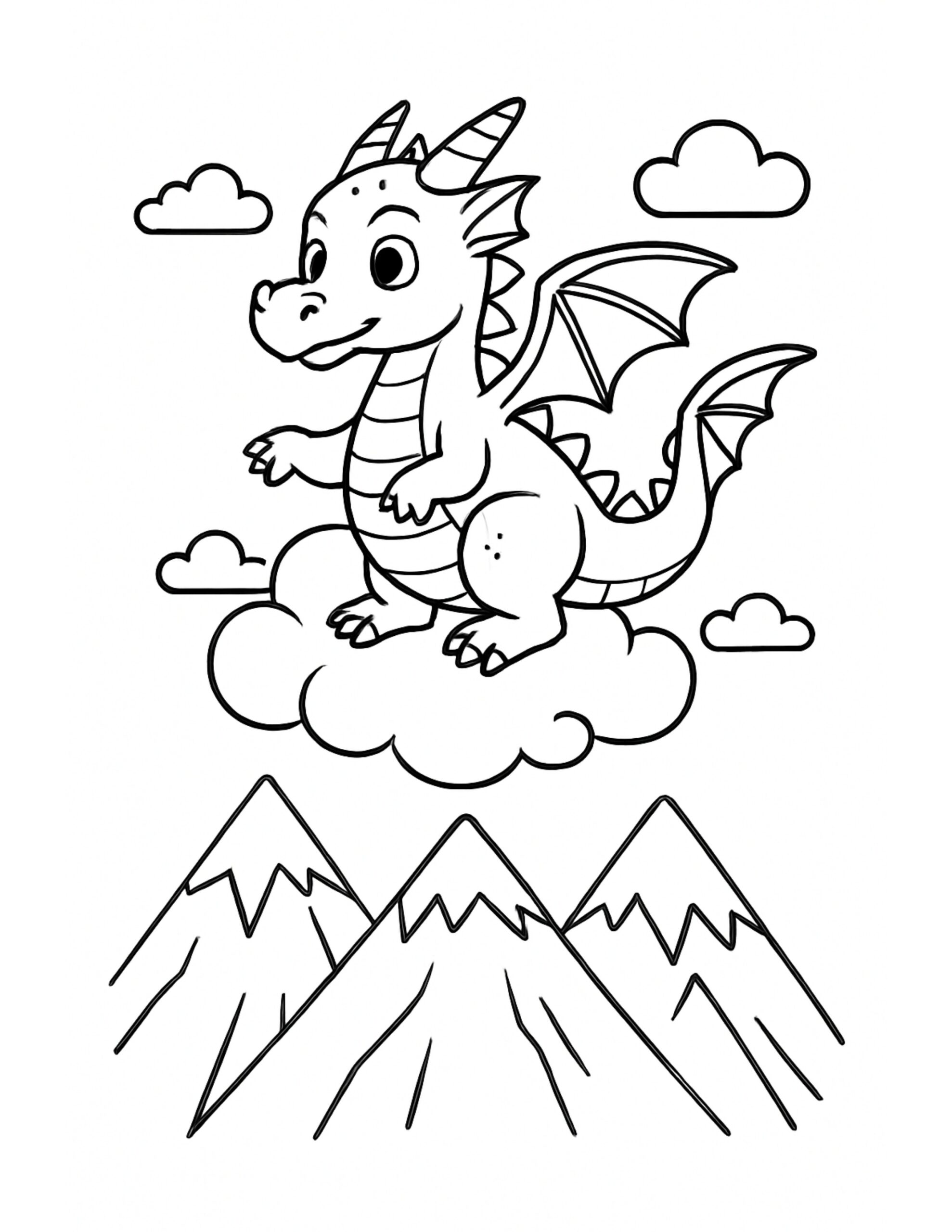 Baby Dragon Standing on Cloud Coloring Page | Colorin AI