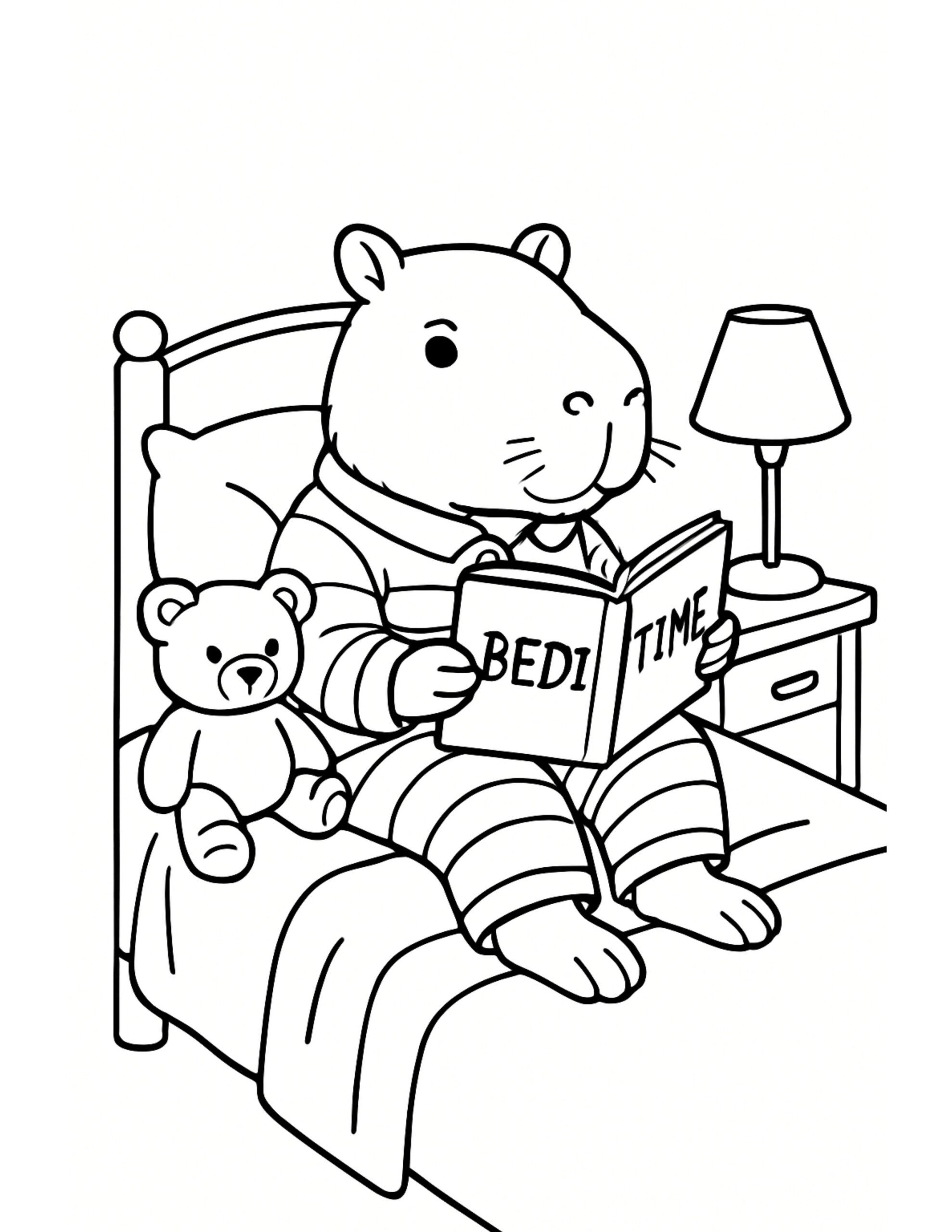 Capybara Reading Bedtime Story Coloring Page | Colorin AI