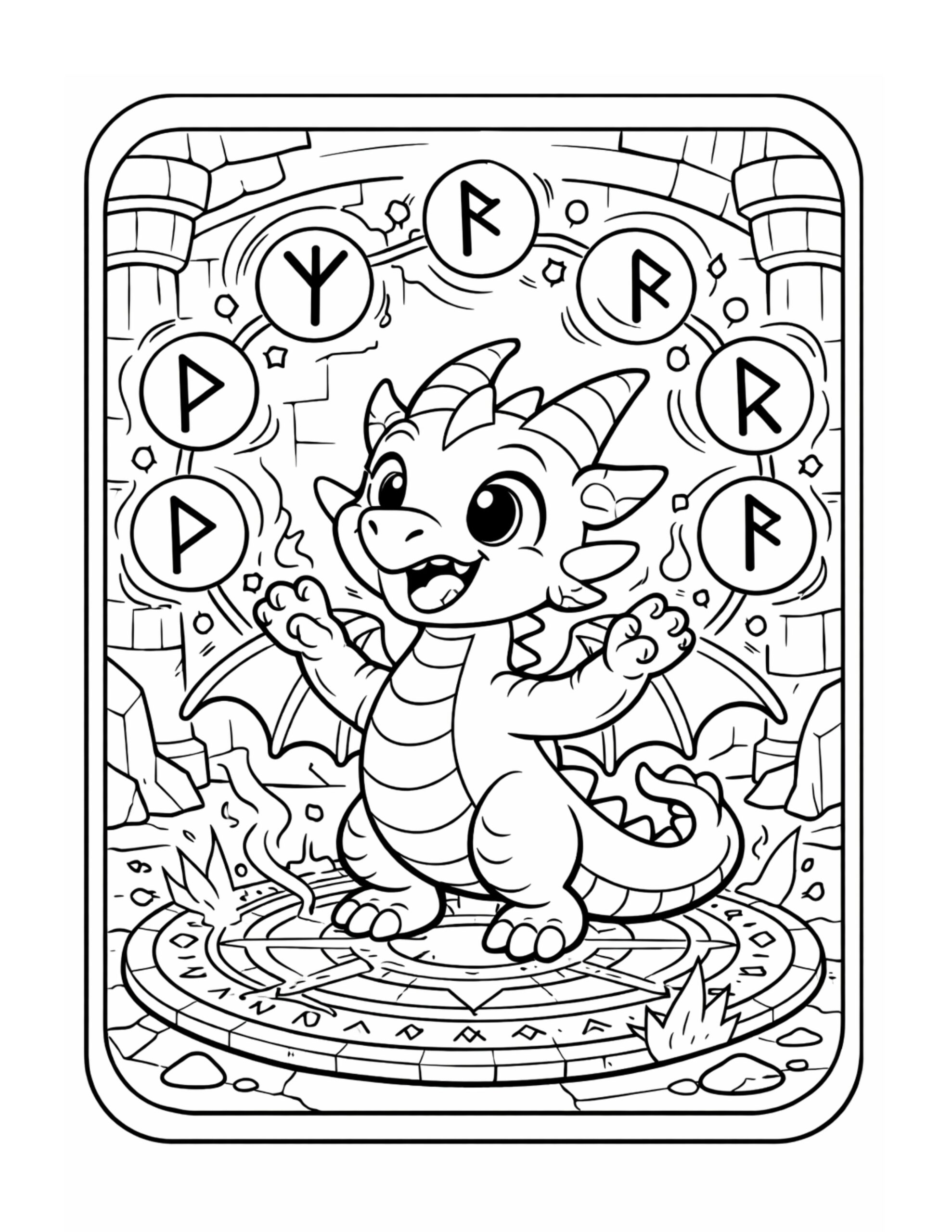 Dragon Casting a Rune Spell Coloring Page | Colorin AI