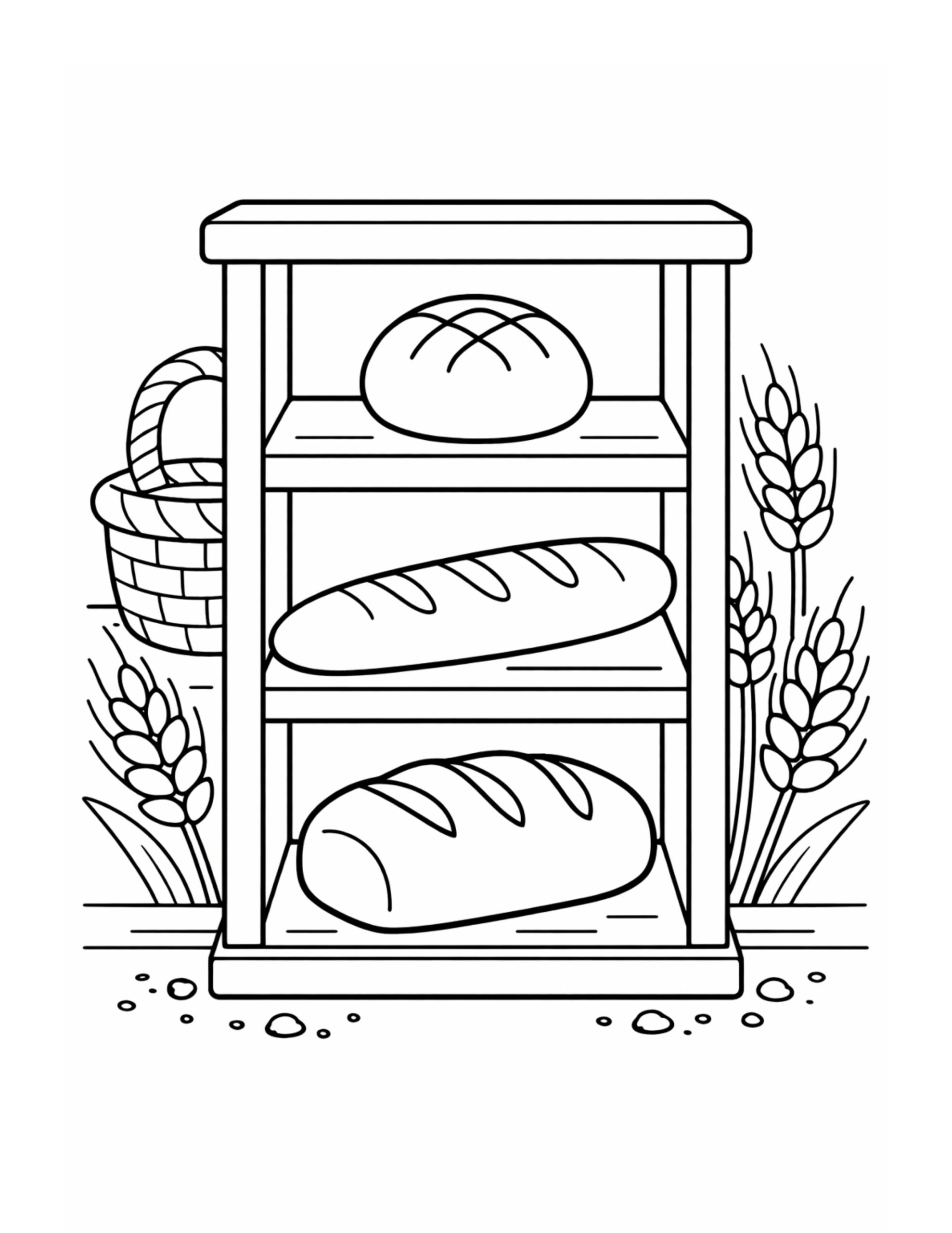 Bread on Rustic Bakery Shelf Coloring Page | Colorin AI