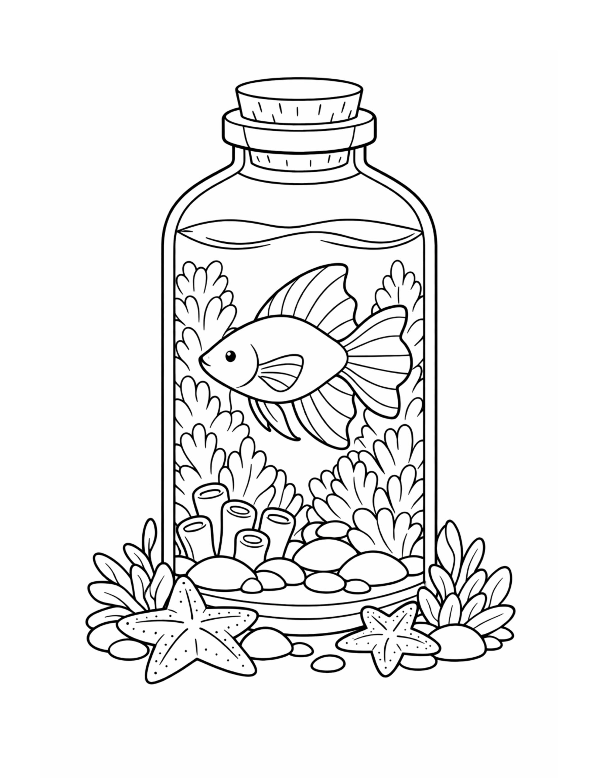 Fish Inside an Ocean Bottle Coloring Sheet | Colorin AI