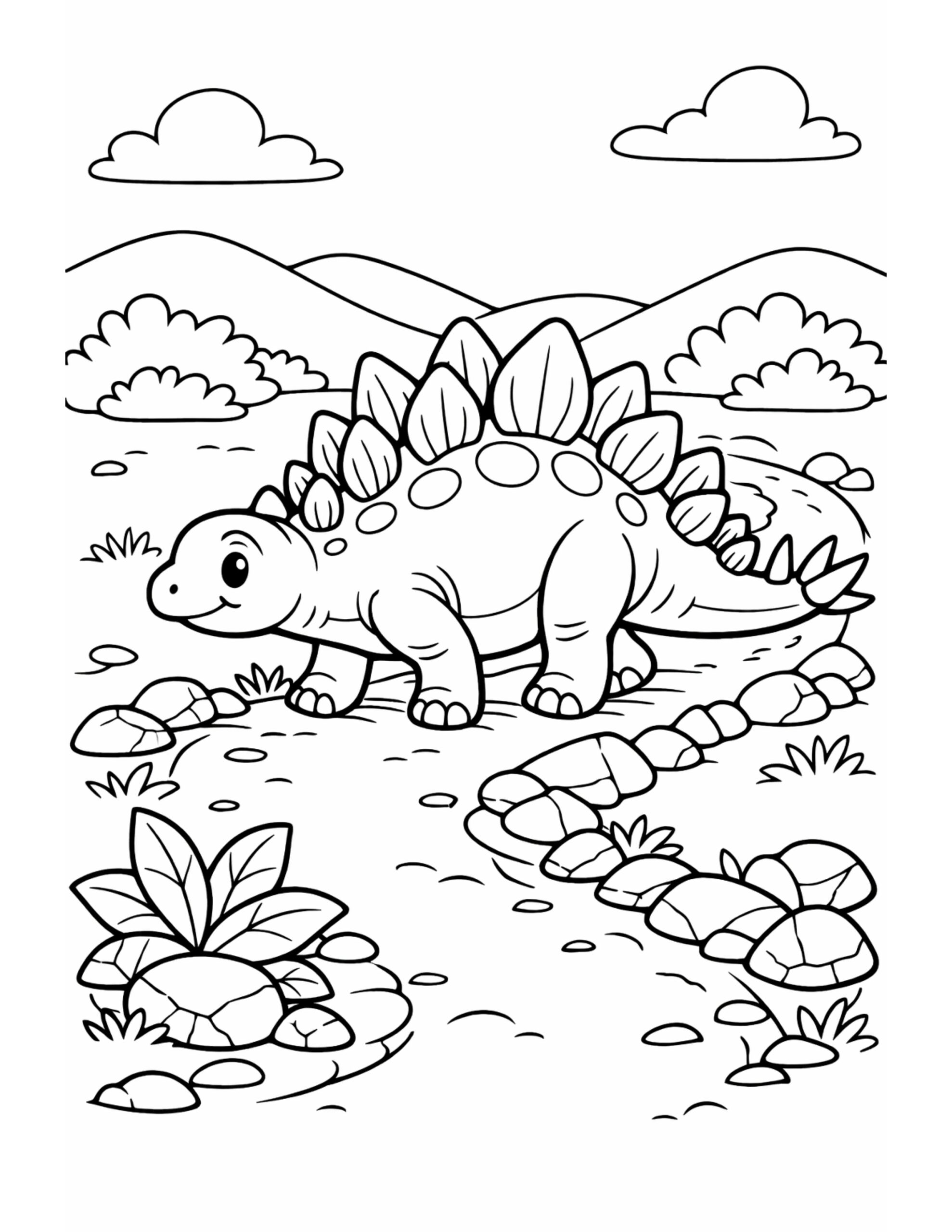 Stegosaurus on a Rocky Trail Dinosaur Coloring Page | Colorin AI
