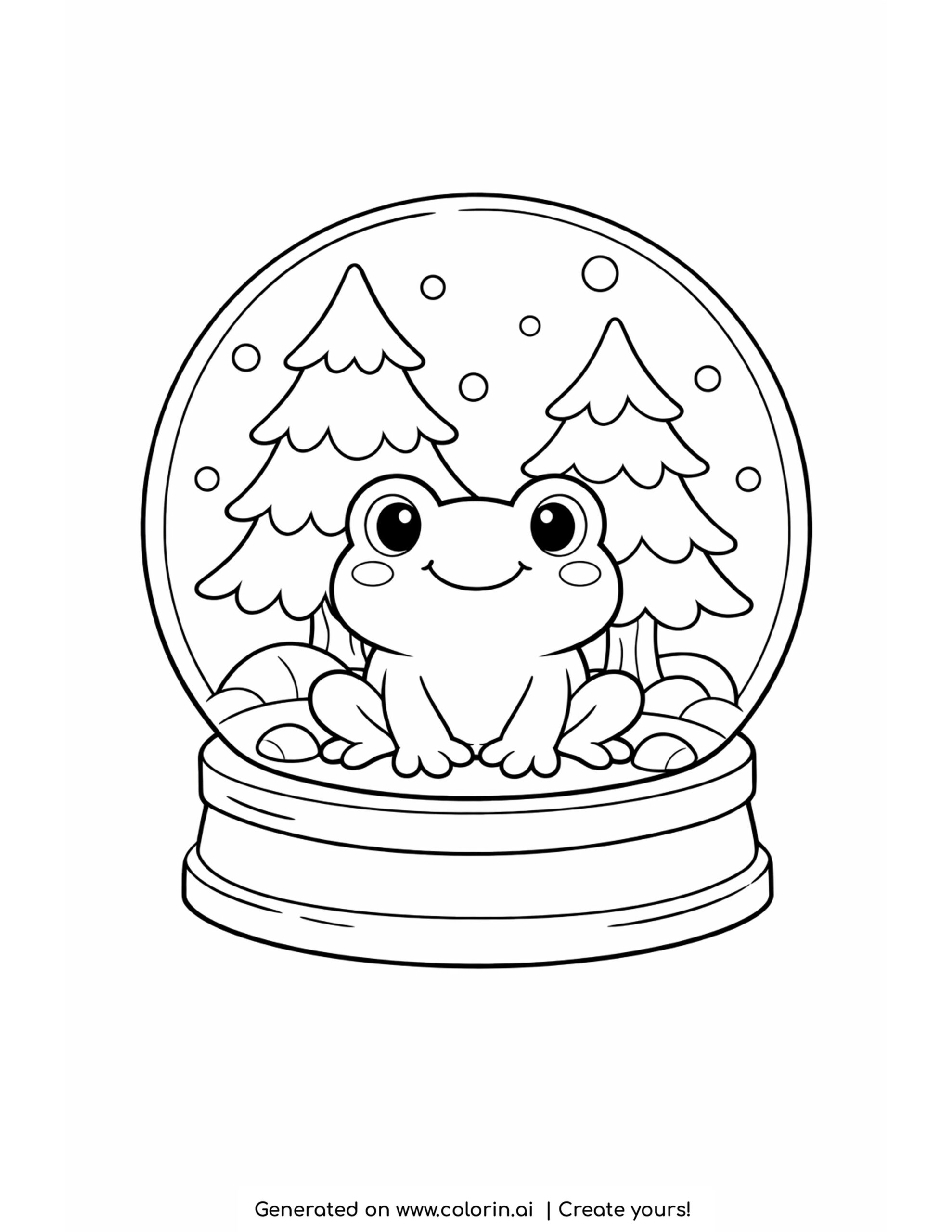 Frog Inside Snow Globe Coloring Page | Colorin AI