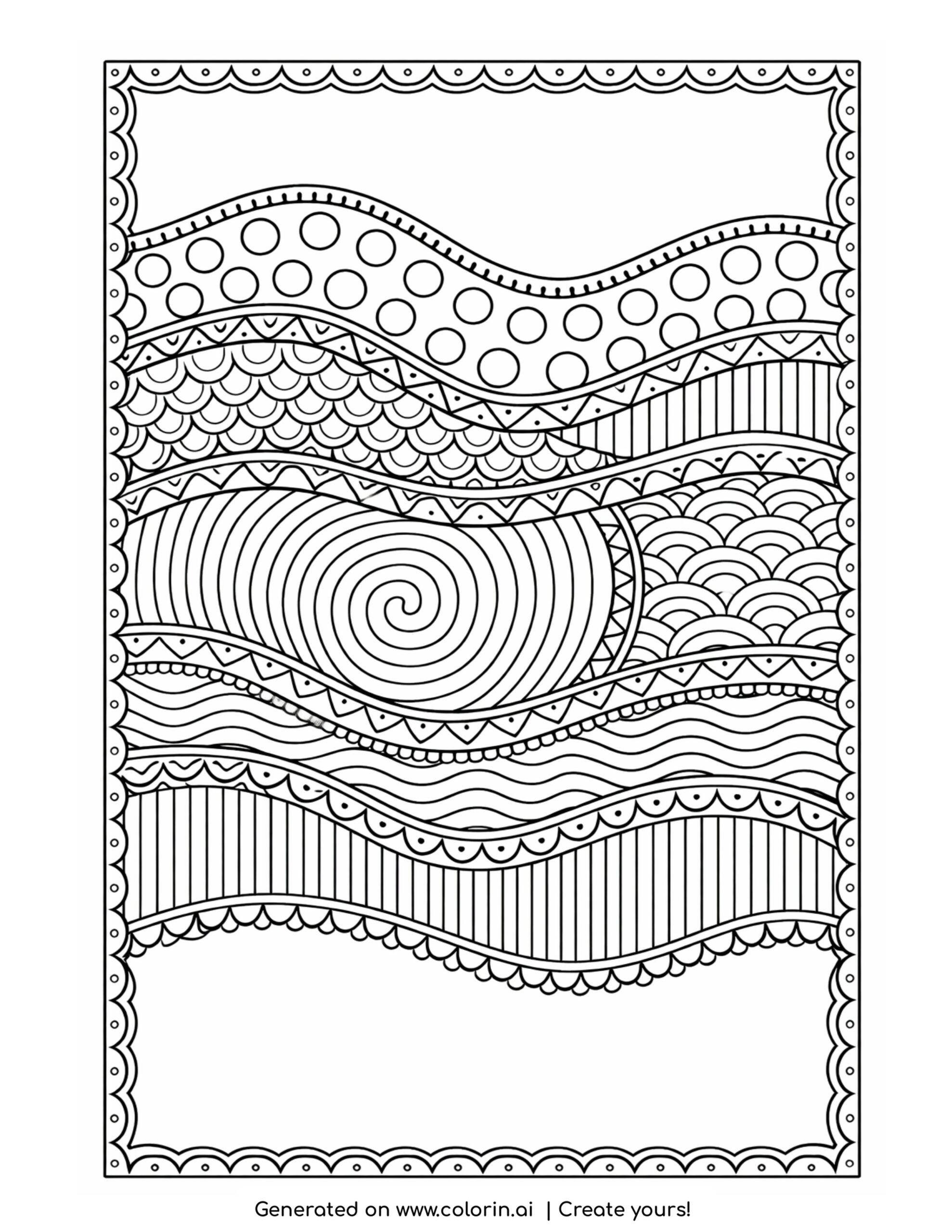 Layered Wave Patterns with Border Coloring Page | Colorin AI