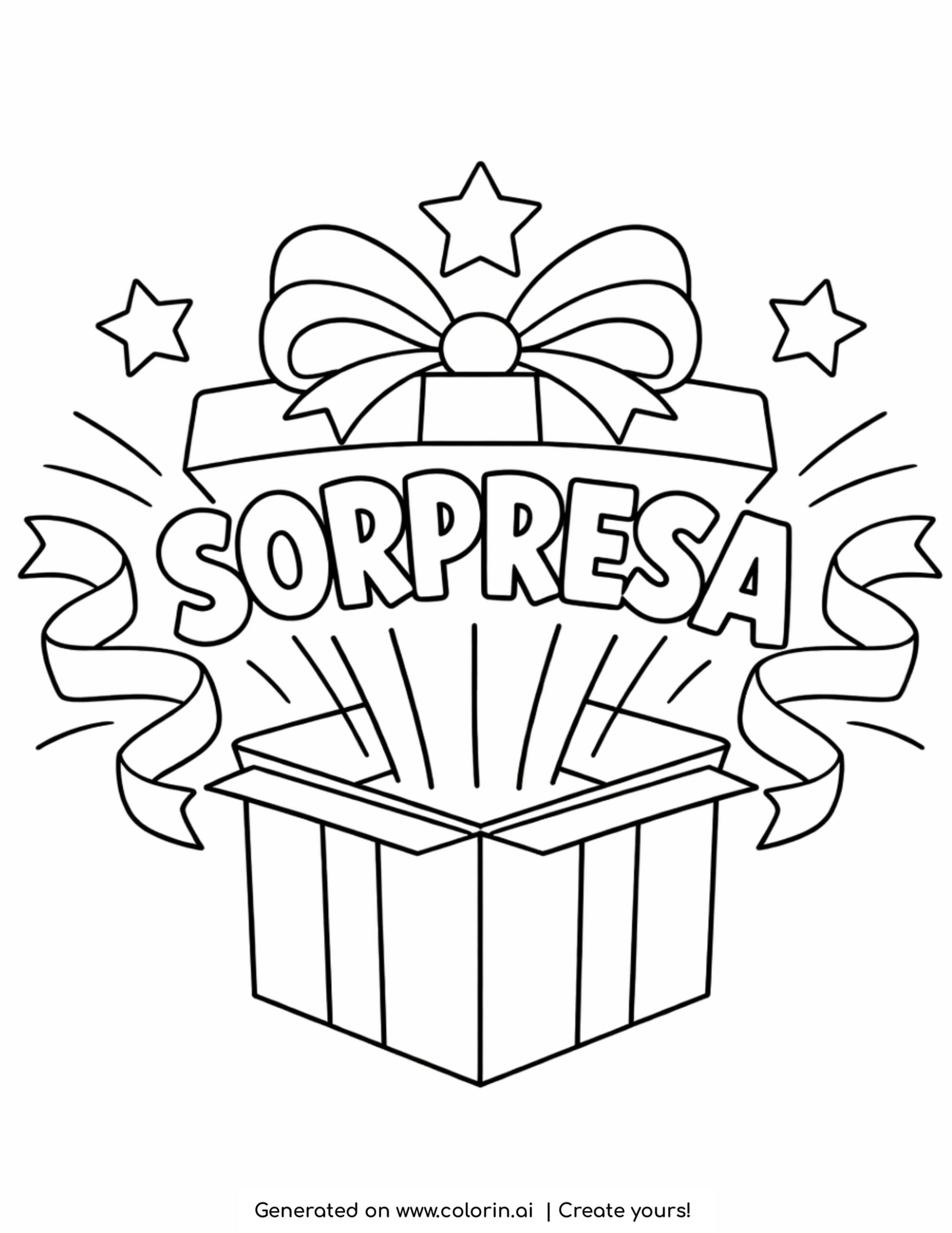 Sorpresa Gift Box Opening Ribbons Coloring Page | Colorin AI