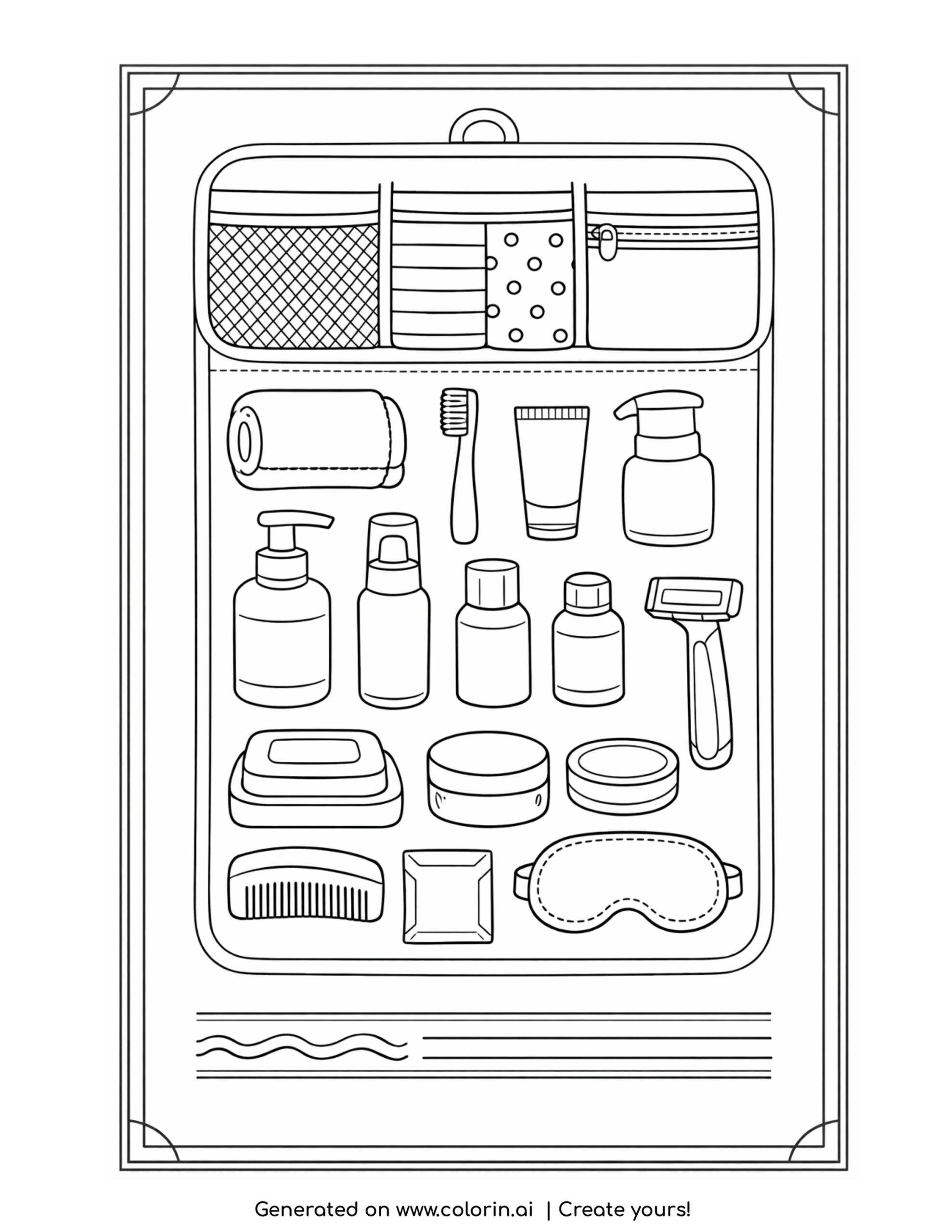 Travel Toiletry Kit with Compartments Coloring Page | Colorin AI